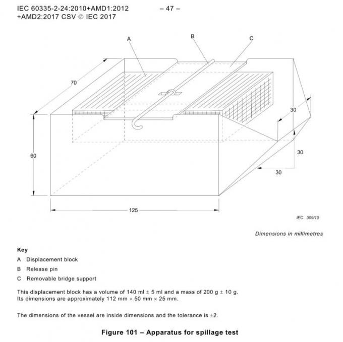 IEC 60335-2-24 Stainless Steel Overflow Test Device For Spillage Test